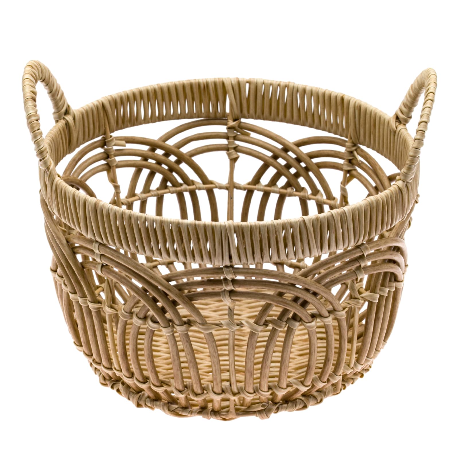 Handmade Woven Round Plastic Basket with Handle - Home Organizing, Storage Baskets, Shelf Basket, Cloth Storage, Toy Storage, Decorative Storage - Medium