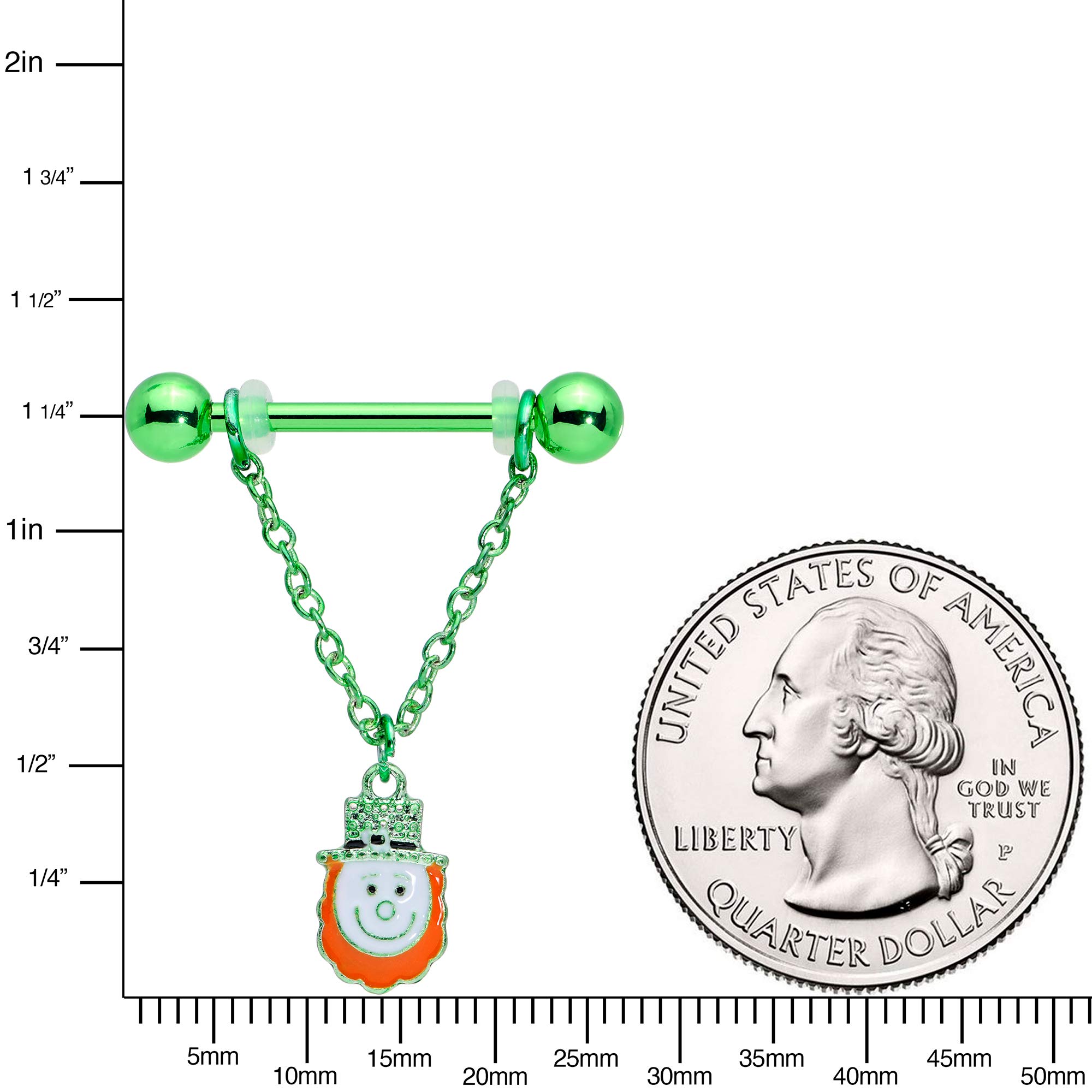 Body Candy 14G Womens Nipplerings Piercing Green Plated Steel 2Pc Leprechaun Dangle Nipple Ring Set 9/16"