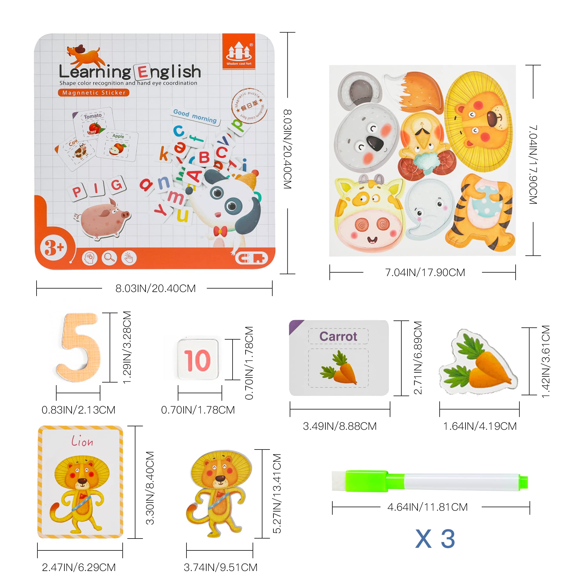 TOGELIN Preschool Learning Activities, Sight Words Flash Cards Kindergarten, Educational PreK Workbook Toys for 2 3 4 5 6 Years Old, Learning Toys with Magnetic Letter&Number Puzzles-3 Pack