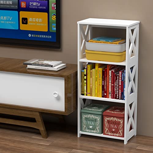 Rerii Bookcase, 4 Tier Small Bookshelf, Kids Open Shelves,Book Organizer Storage Shelf, Display Rack Table for Bathroom Living Room Bedroom Office, White