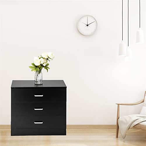 FFNUM Bedside Table Wood Simple 3-Drawer Dresser Night Stand Side Table for Living Room Bedroom(White, Black) Night Stand (Color : Black)