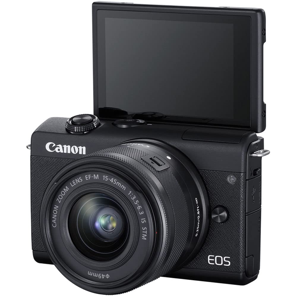 Canon EOS M200 Mirrorless Camera with 15-45mm and 55-200mm Lenses (Black) (3699C009) + 64GB Card + Charger + LPE12 Battery + Card Reader + Corel Photo Software + Case + More (Renewed)
