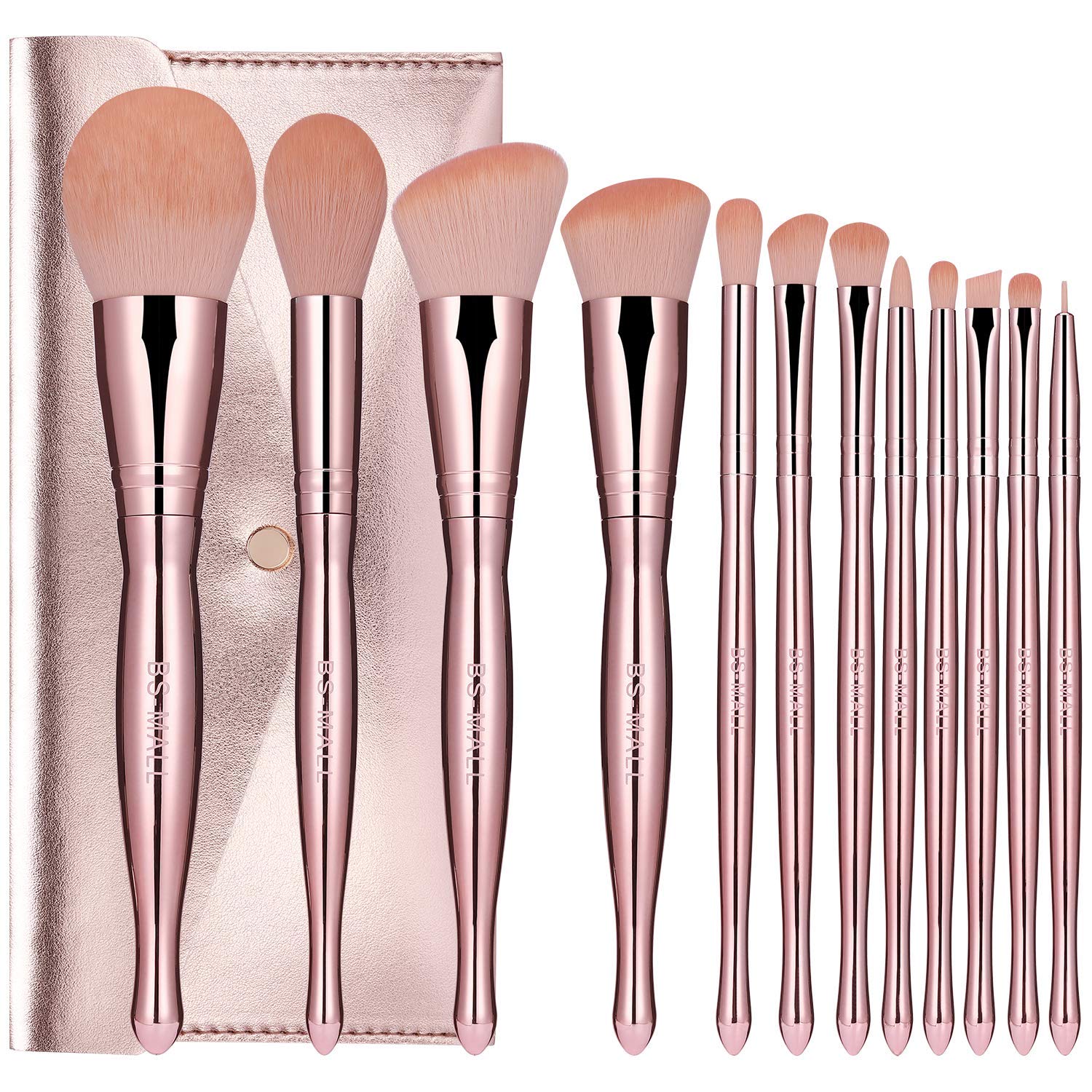 BS-MALL Makeup Brush Set 12 Pcs Premium Synthetic Foundation Powder Concealers Eye shadows Blush Makeup Brushes Lip Cosmetic Brushes( Rose)