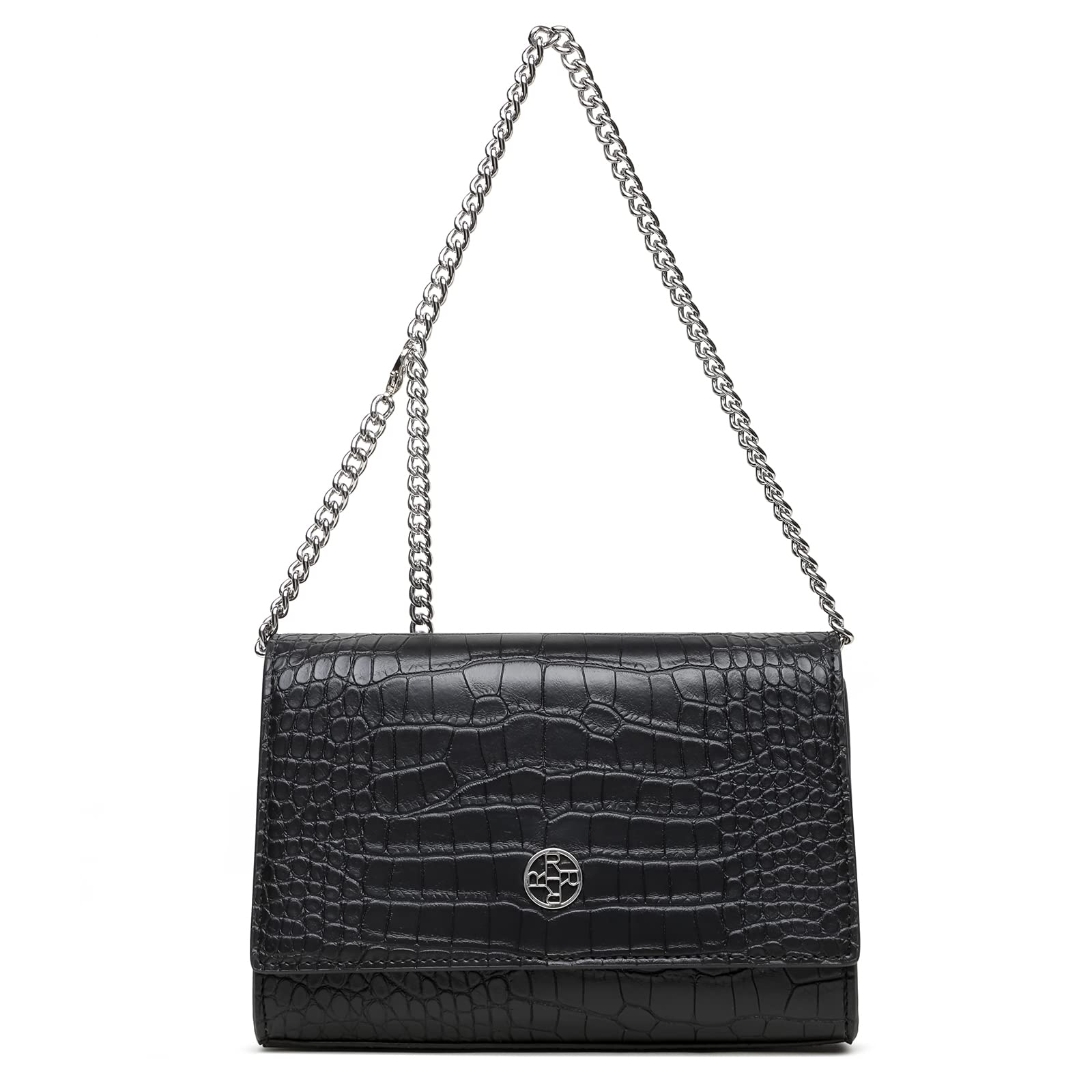 Crocodile Leather Crossbody Bags for Women Leather Cross Body Purses Cute Designer Handbags Shoulder Bag Concise Style (Black)