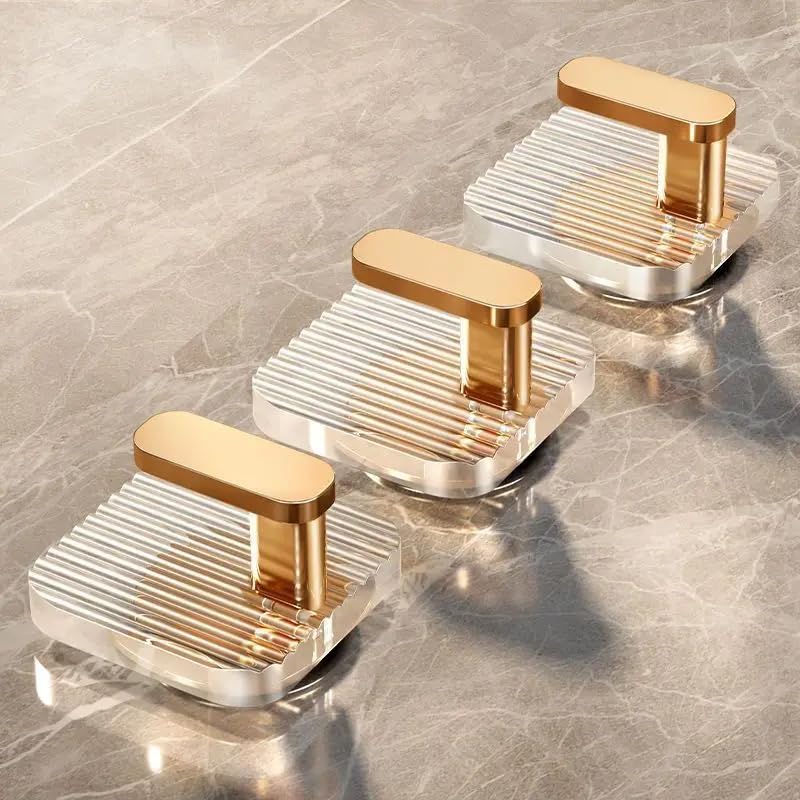Generic Self Adhesive Gold Acrylic Hook Waterproof Heavy Duty Wall Bathroom Shower Kitchen RV Holder Hooks Self-Adhesive Non-Punching L Shape Wall Mounted Cabinet Hangers 4 Pack
