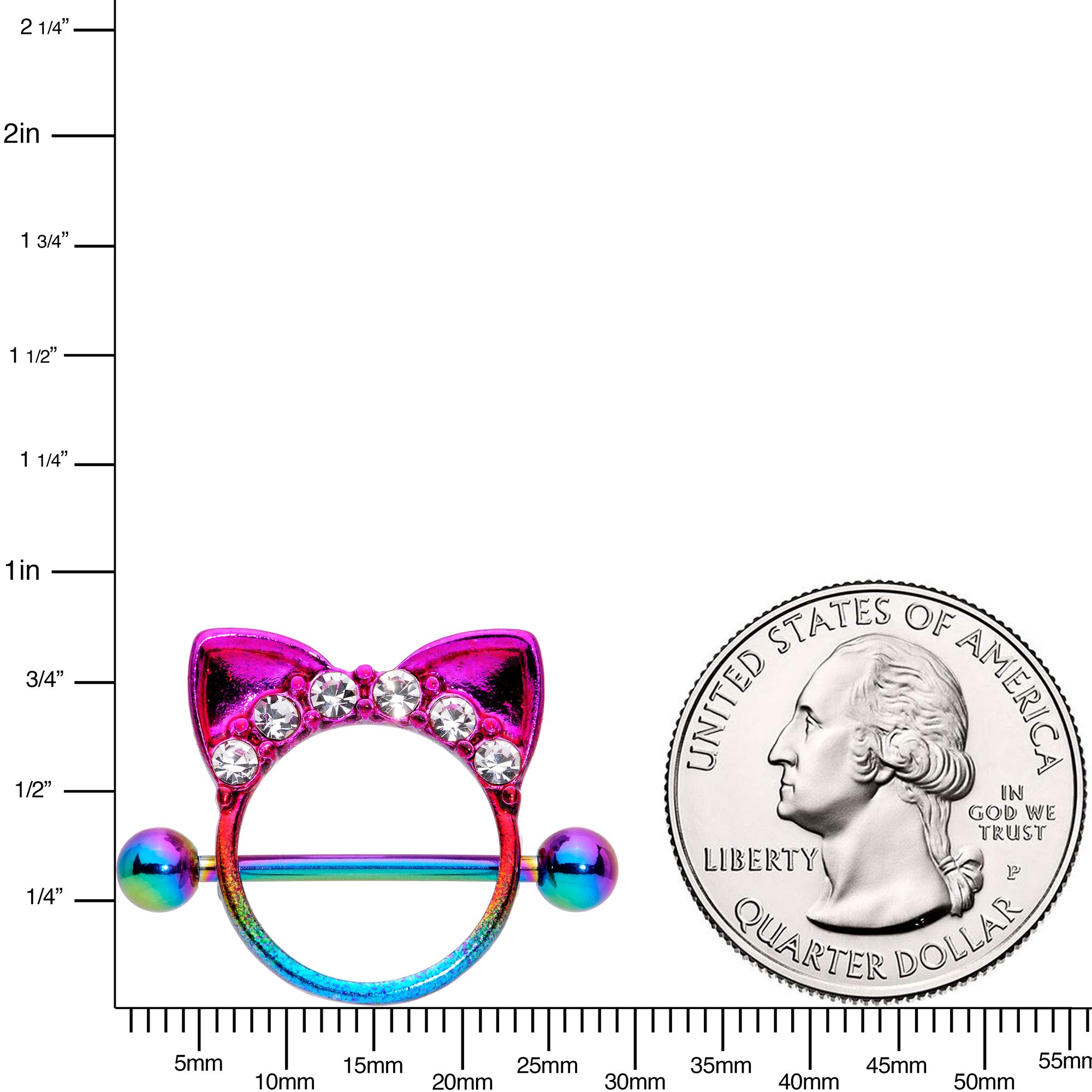 Body Candy 2Pc 14G Nipplering Piercing Women Steel Rainbow Kitty Cat Ears Nipple Shield Nipple Ring Set 9/16