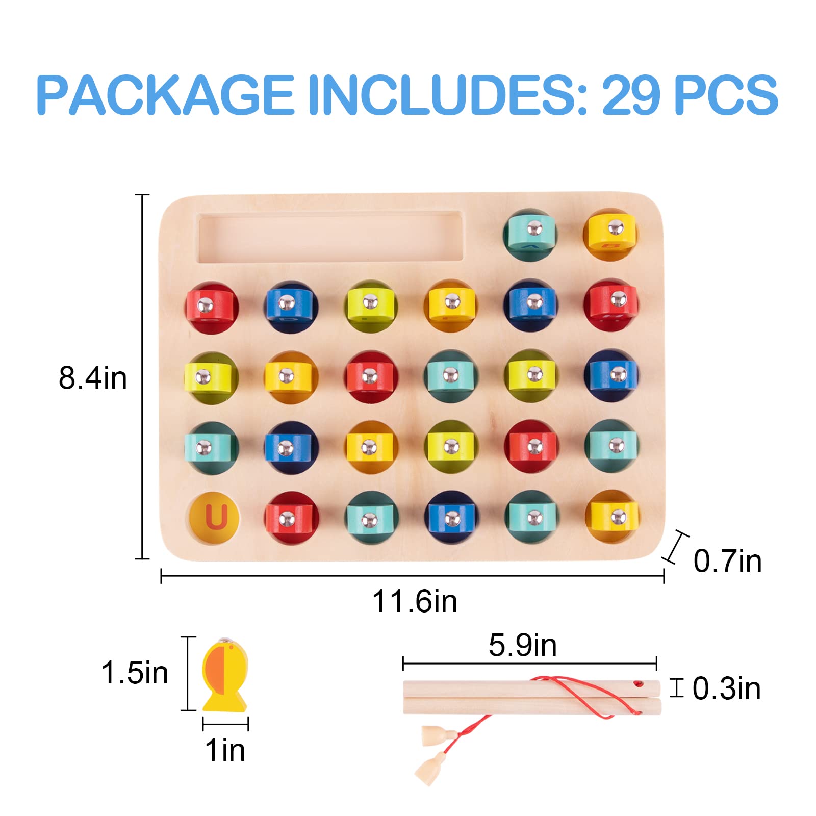 TOOKYLAND Wooden Magnetic Fishing Game - 29pcs - Alphabet and Spelling Educational Sorting Toy for Kids 3 Years Old +