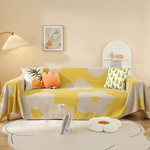Meekid Yellow Flower Soft Blanket Sofa Covers for 3 Cushion Couch - Ultimate Comfort
