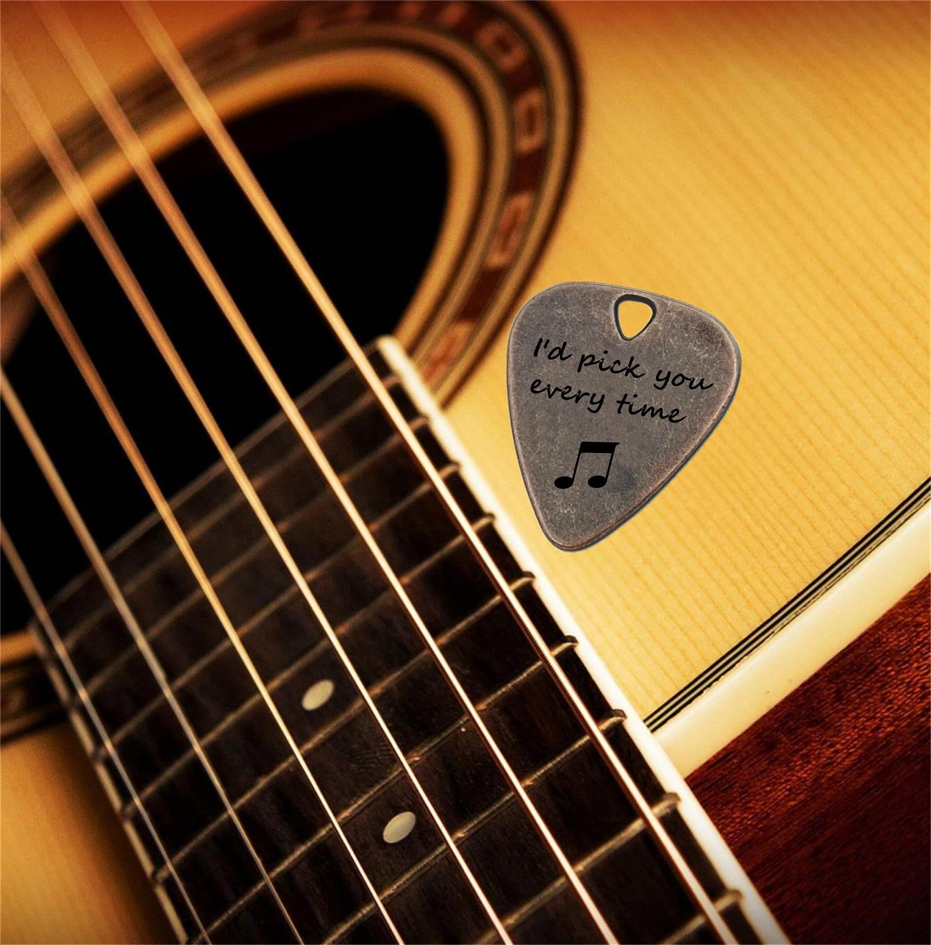 JUPPE Bronze Guitar Picks & Bass Picks, I'd Pick You Every Time Guitar Pick With Leather Case Birthday Music Gifts For Him Her or Couples (I'd Pick You Every Time)