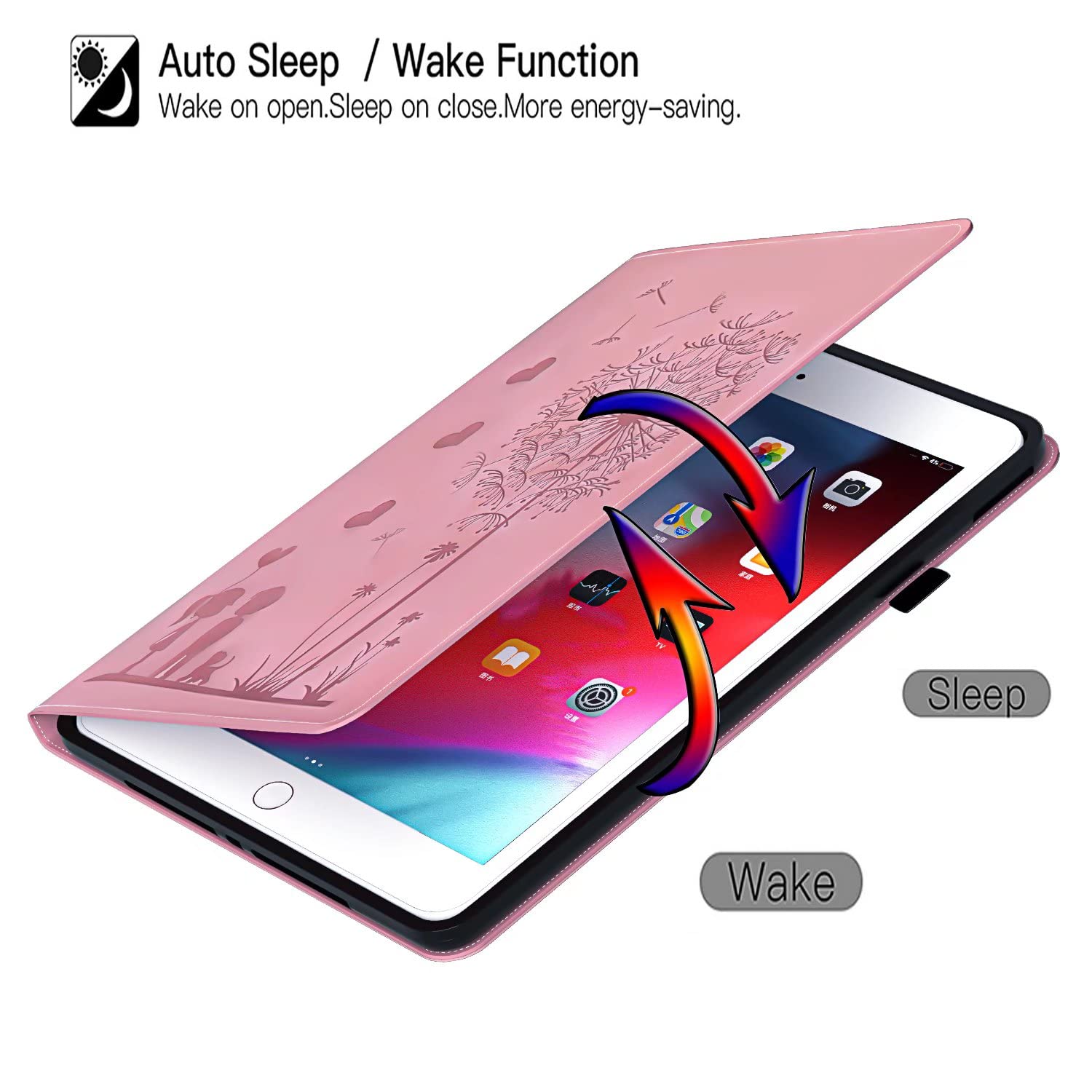 Case for Apple iPad 9.7 (5th/6th Generation 2017/2018), Ultra Slim PU Leather Folio Smart Stand Case for Apple ipad Air 2/ipad Air 1/ipad Pro 9.7 inch, Dandelion Pink