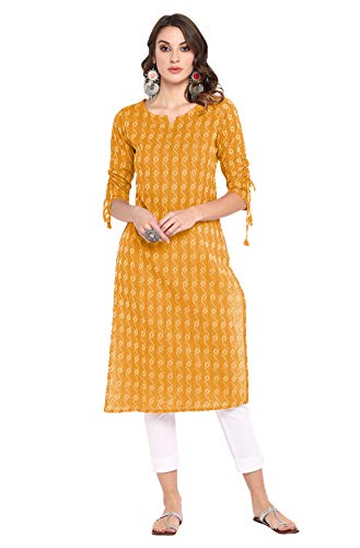 Janasya Indian Women's Yellow Pure Cotton Kurta(JNE3568-KR-A-XXL)