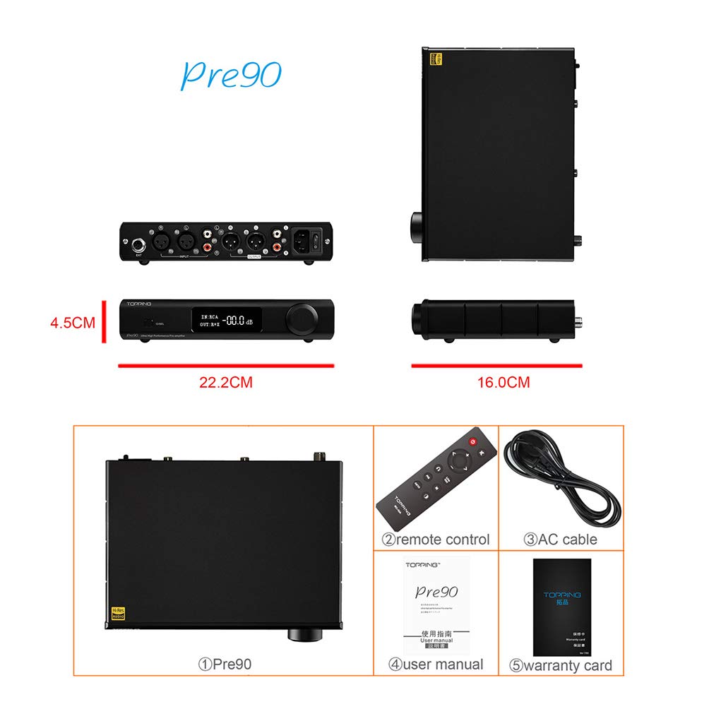 Topping PRE90 Preamplifier Preamp Amplifier Pre-amp Ultra-High NFCA Modules RCA Balanced XLR Output for D90se D90 A90 EXT90 Audio DAC with Remote Control (Black)