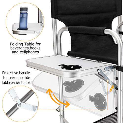 mefeir 2 PCS 31" Tall Upgraded Director Makeup Artist Chair Bar Height, Aluminum Frame Supports 300 lbs, Folding Portable with Side Table Storage Bag Black,19.2" D x 23.6" W x 45.6" H