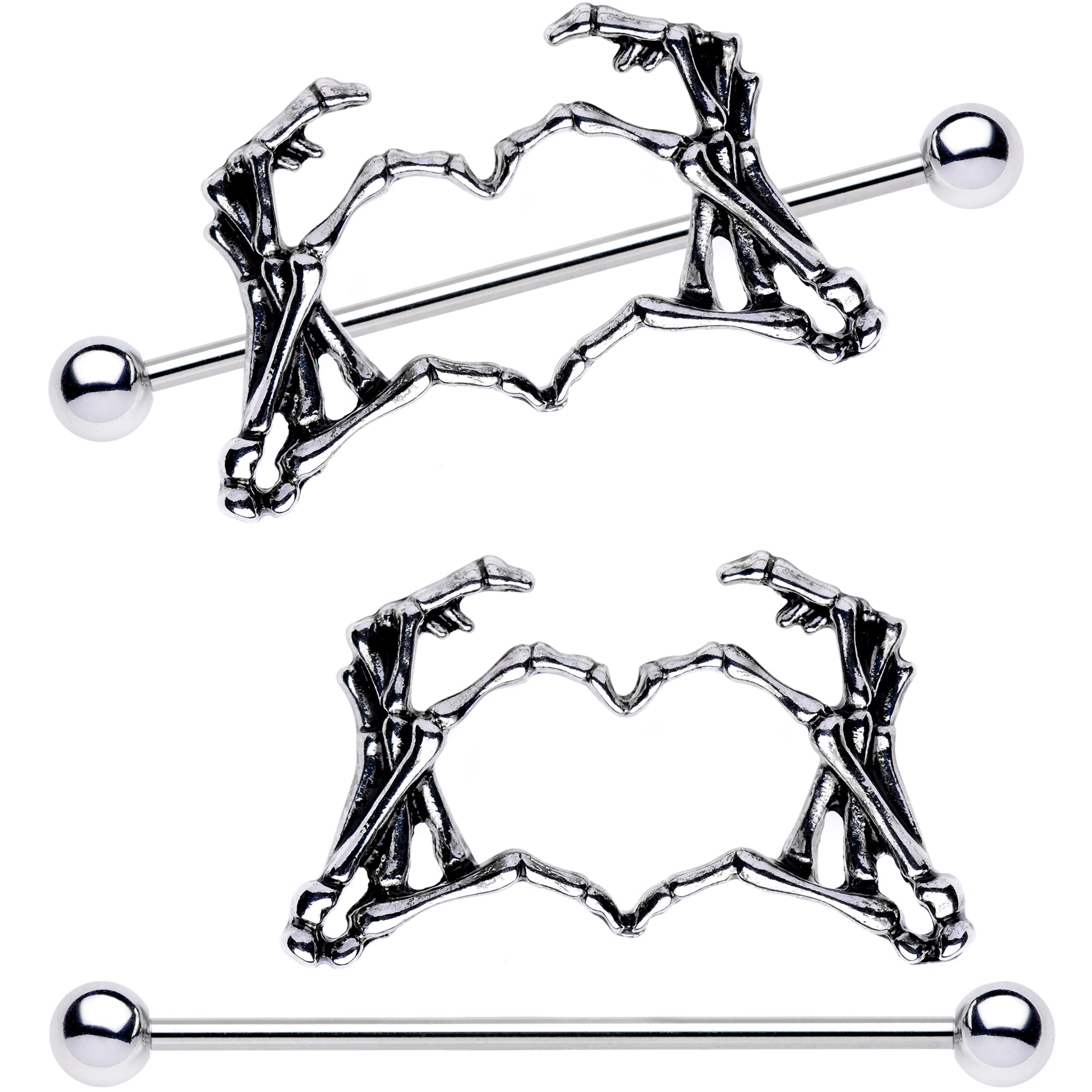 Body Candy Nipplerings Piercing Women 14G 1 1/2" Stainless Steel Skeleton Heart 2Pc Dangle Nipple Ring Set 38mm