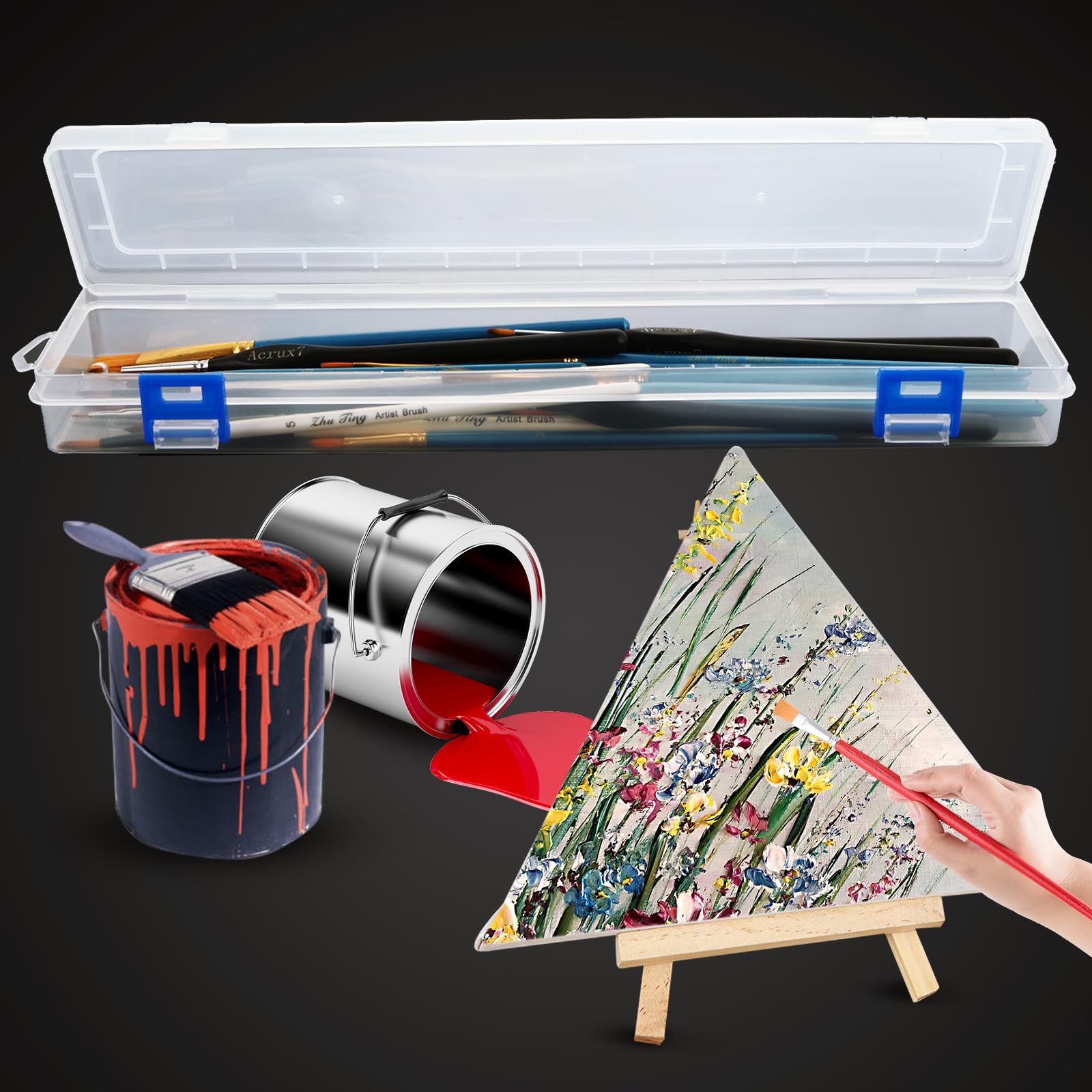 GBACHOOSE 10PCS Plastic Paint Brush Holder, 13x2.7x1.4 Inch Paint Brush Case Organizers Drawing Tools Storage Box, Long Paint Brush Case Watercolor Pen Pencil Container Buckle Design