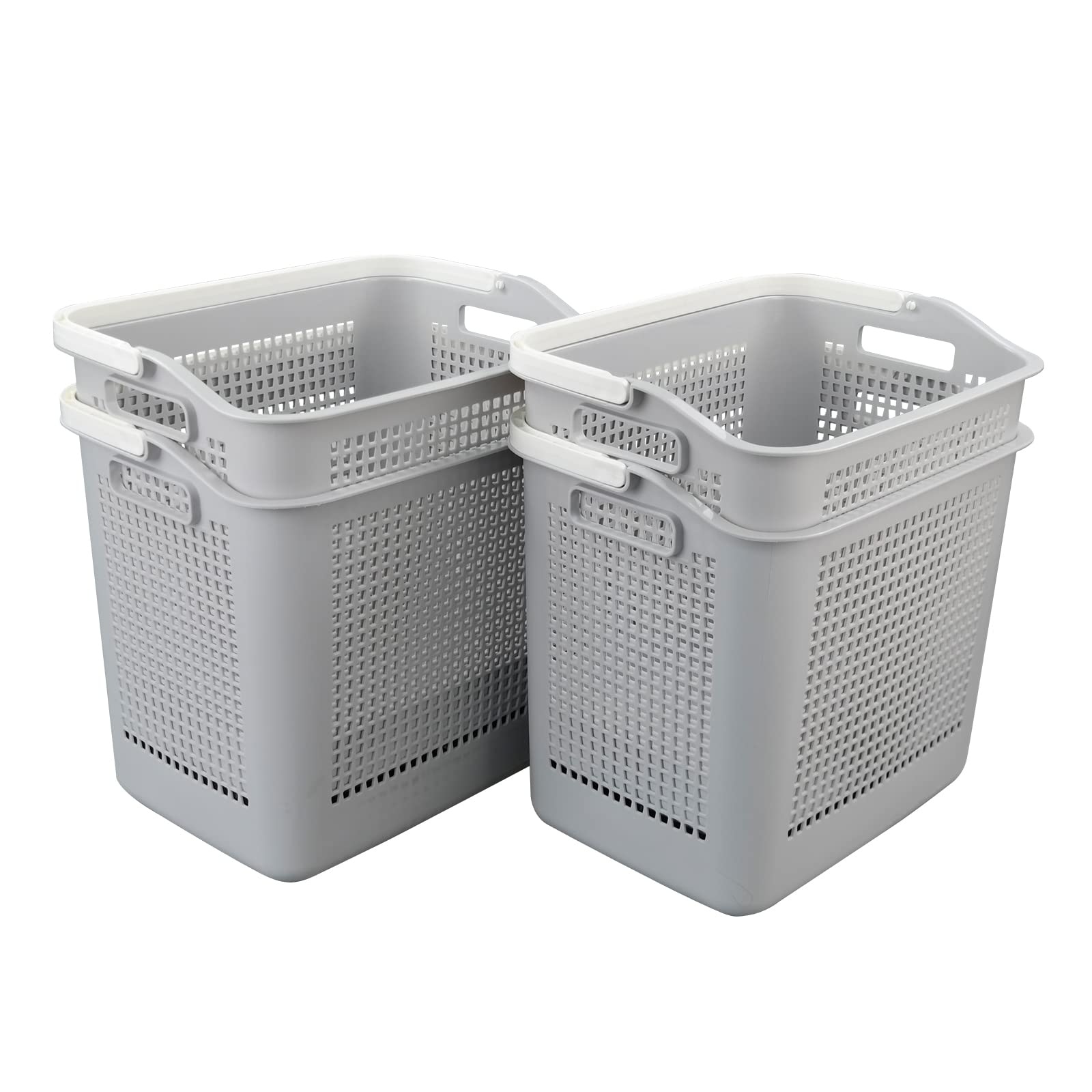 Hommp 4-Pack 35 L Plastic Laundry Hamper, Large Storage Basket with Handle, Gray