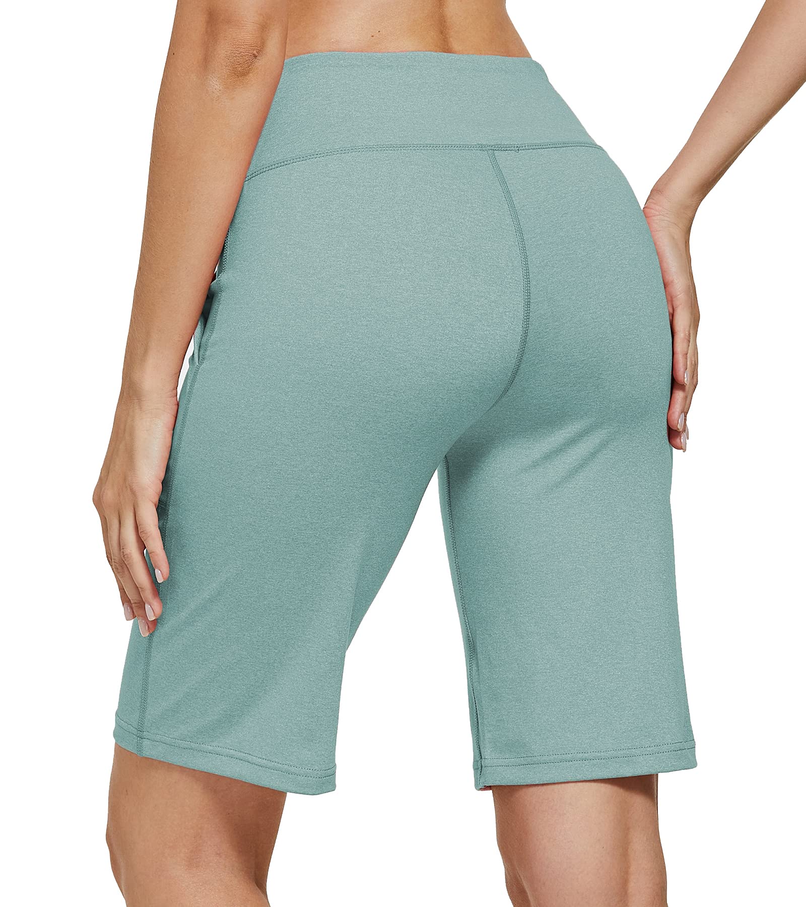 ChinFun Women's 10" High Waist Yoga Shorts Bermuda Shorts Athletic RunningWorkout Lounge Shorts with Deep PocketsLight Heather Blue XL