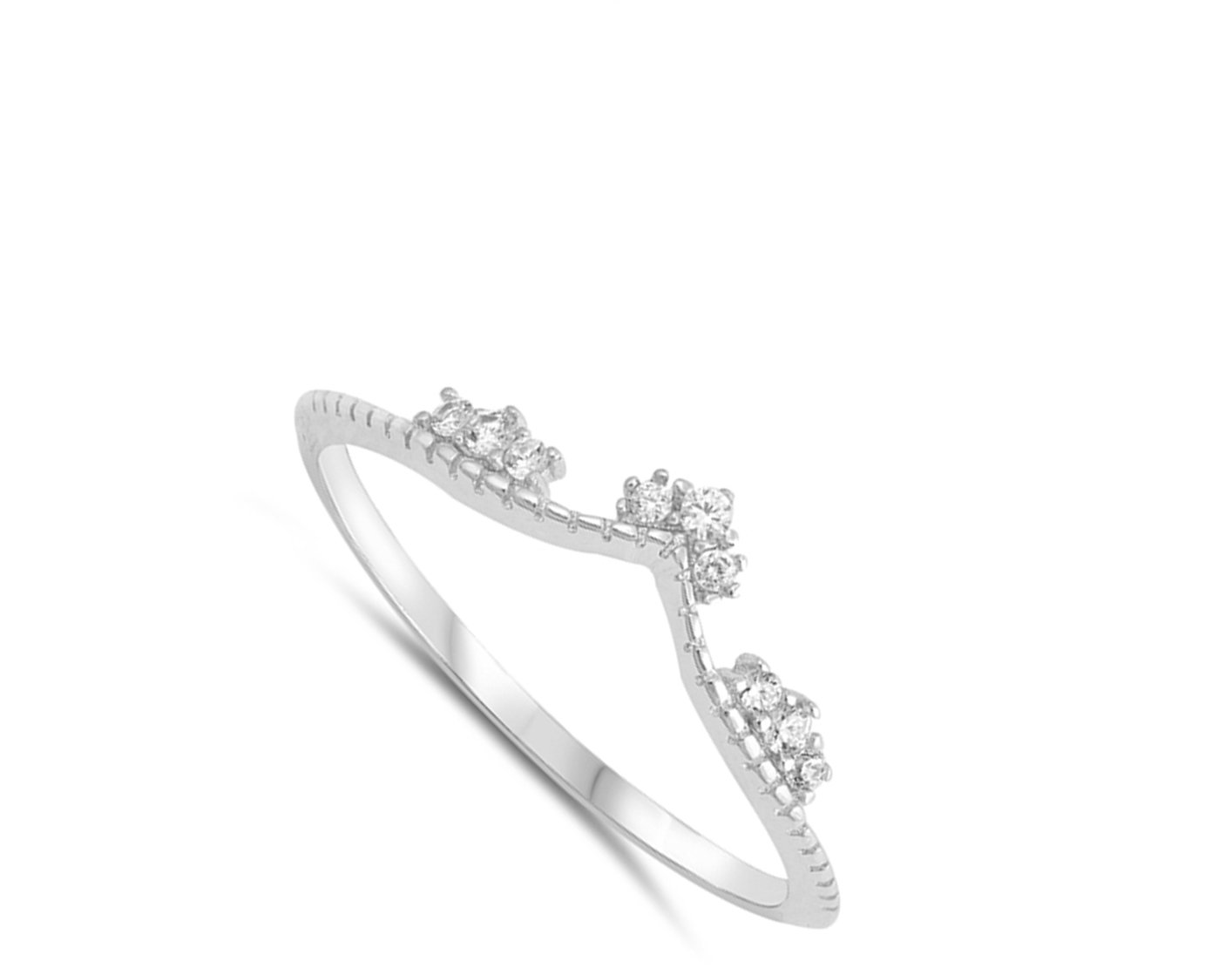 Clear CZ Chevron Tiara Midi Knuckle Dainty Ring Sterling Silver Band Size 9