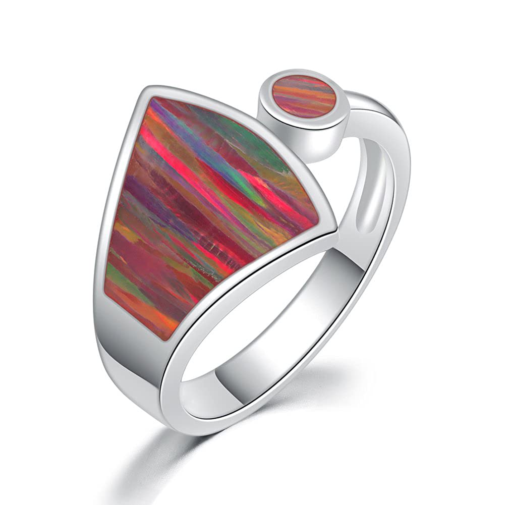 CiNily Sterling Silver Plated Orange Fire Opal Ring Women Jewelry Gemstone Ring Size 7
