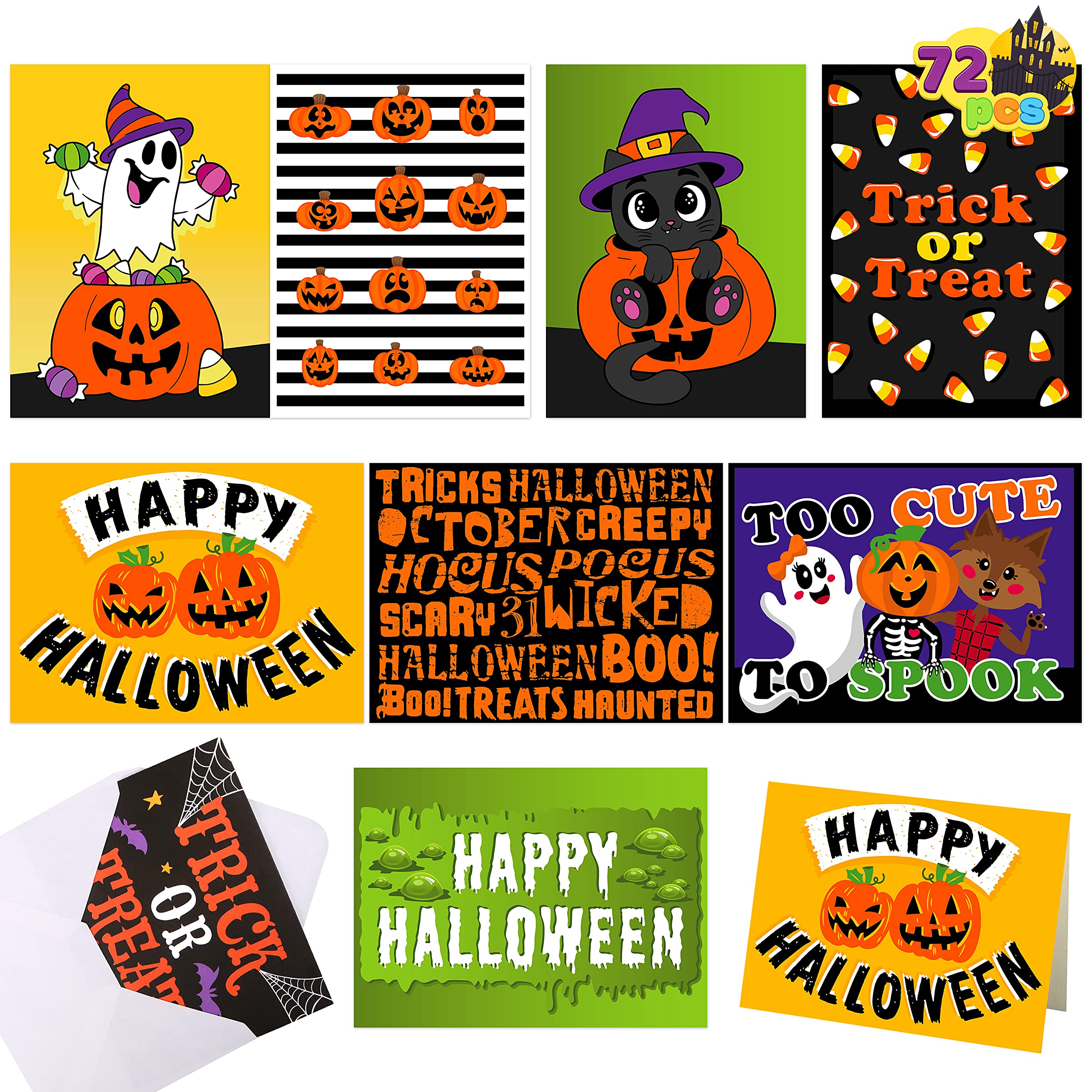 JOYIN 72 Pcs Halloween Holiday Festive Greeting Cards for Halloween Party Supplies and Party Favor, Trick or Treat Invitations and Birthday Gift