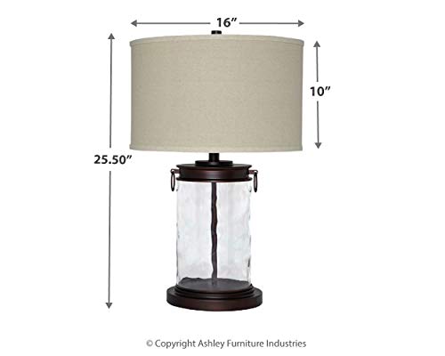 Signature Design by Ashley Tailynn Modern 25.25" Glass Table Lamp with Hardback Shade, Clear