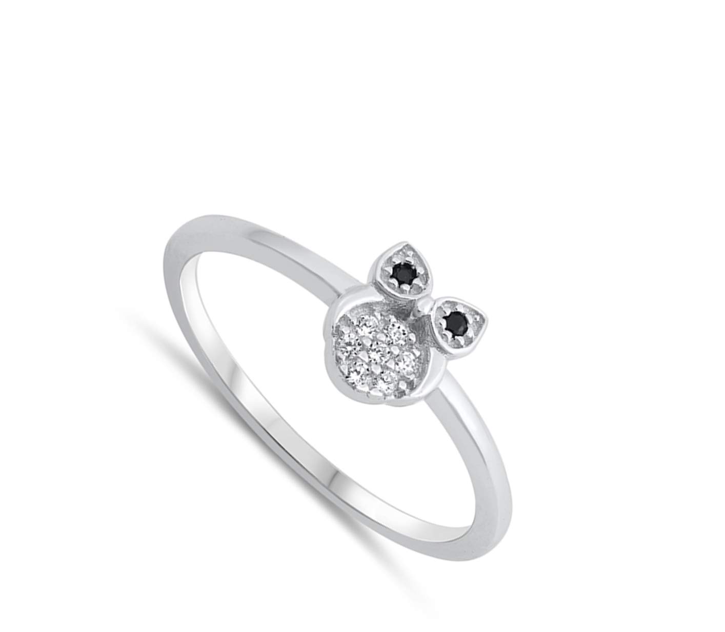 Clear CZ Small Owl Animal Fun Wisdom Ring .925 Sterling Silver Band Size 6