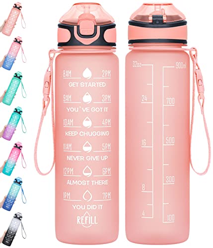 MEITAGIE Water Bottle 32oz with Straw, Motivational Water Bottle with Time Marker & Buckle Strap,Leak-Proof Tritan BPA-Free, Ensure You Drink Enough Water for Fitness, Gym, Camping, Outdoor Sports