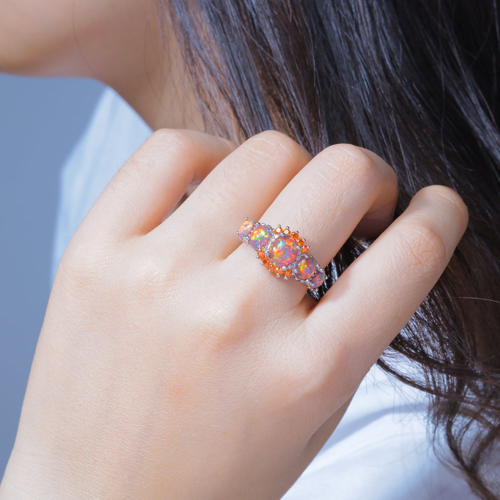 CiNily Sterling Silver Plated Opal Ring White Fire Opal Aquamarine Women Jewelry Gemstone Ring (6)