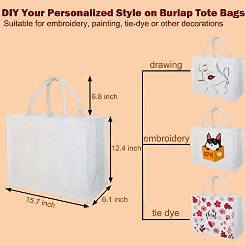 RSLUX Burlap Gift Bags Bulk,Reusable Jute Tote Bag with Laminated Interior and Cotton Handles, Plain Burlap Bags for Shopping Craft Embroidery Painting Decoration DIY,Wedding Party, 6 Packs