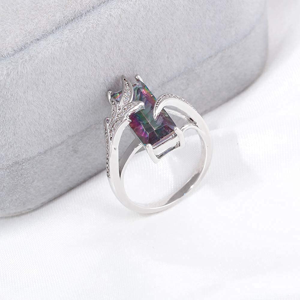 CiNily Womens Created Rainbow Topaz Rings White Gold Plated Jewelry Gifts Engagement Rings Size 7