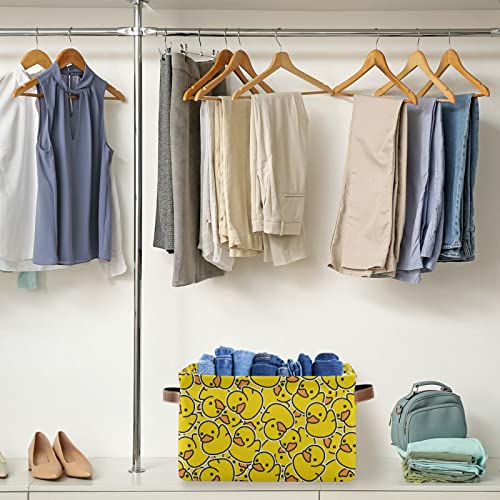 Rubber Duck Rectangular Storage Basket Storage Bin Collapsible Storage Box with Leather Handles Shelves Basket Organizer for Home, Bedroom