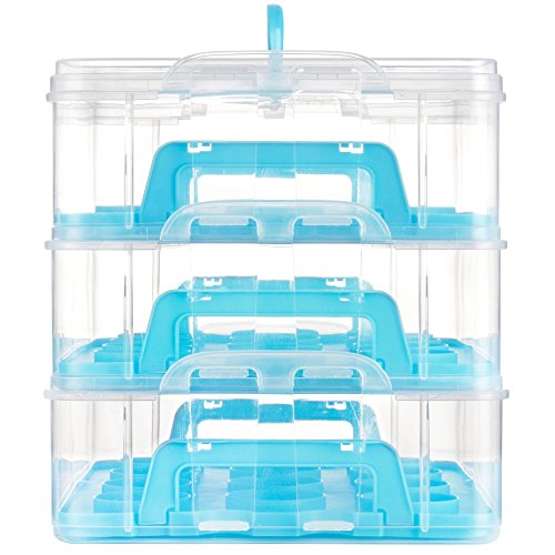 VonShef Snap and Stack Blue 3 Tier Cupcake Holder & Cake Carrier Container - Store up to 36 Cupcakes or 3 Large Cakes