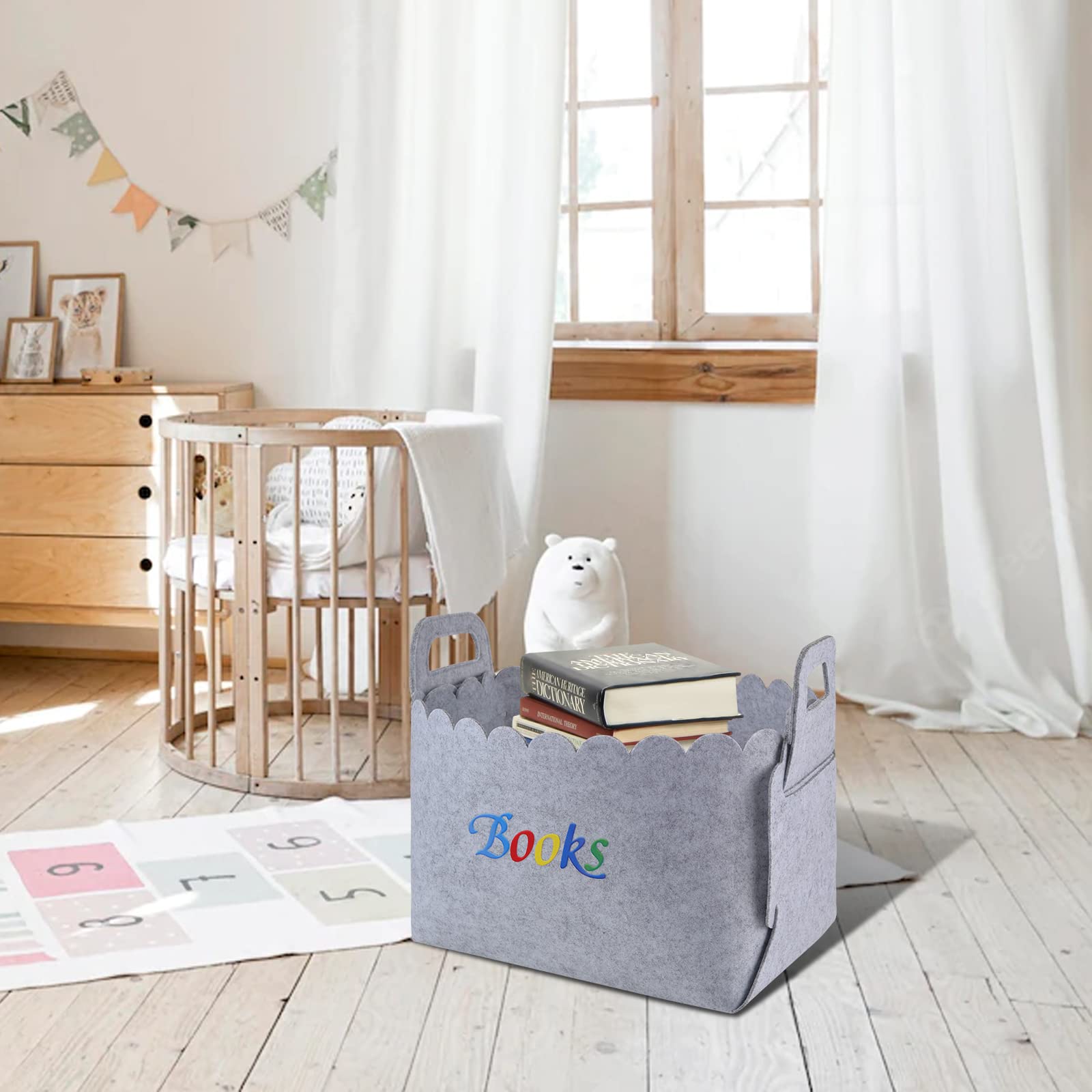 DOSTATNI Felt Storage Basket Felt Storage Bins Baby Book Basket for Storage Books Nursery Living Room Bathroom Office Clothes