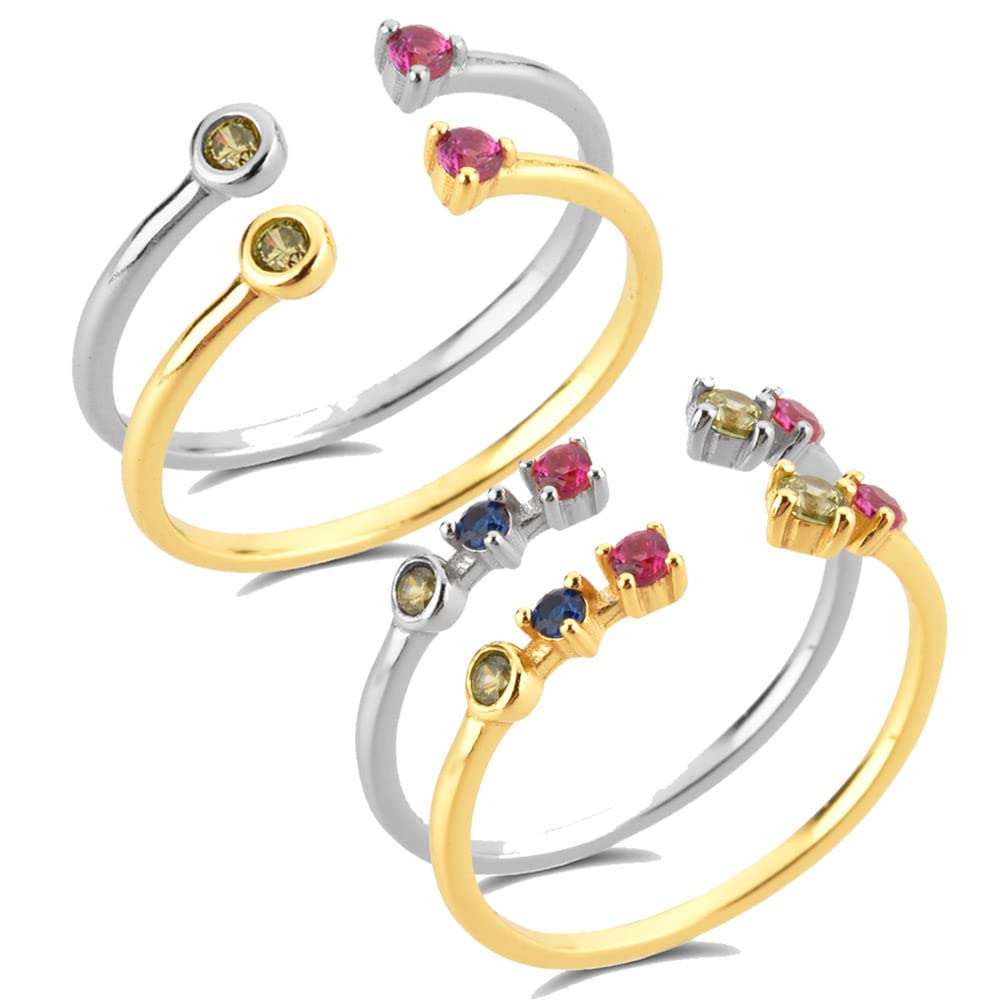 BVLVO 925 Sterling Silver Wedding Bands for Women Open Stackable Colorful 5A CZ Cubic Zirconia Engagement Rings Dainty Eternity Band Rings (Gold-5 Zirconia)