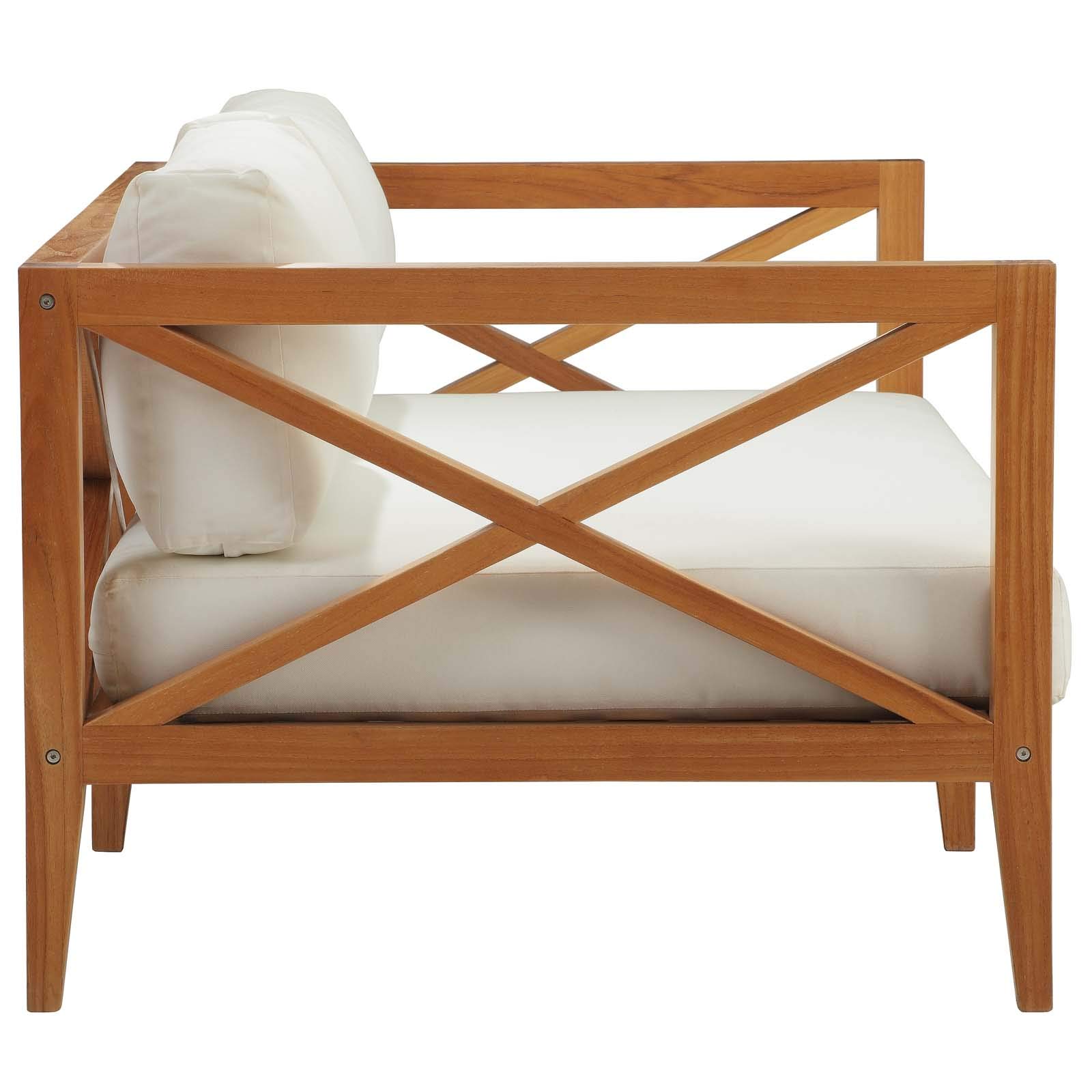 Modway EEI-3427-NAT-WHI Northlake Outdoor Patio Premium Grade A Teak Sofa Couch With Sunproof Cushions, Natural White