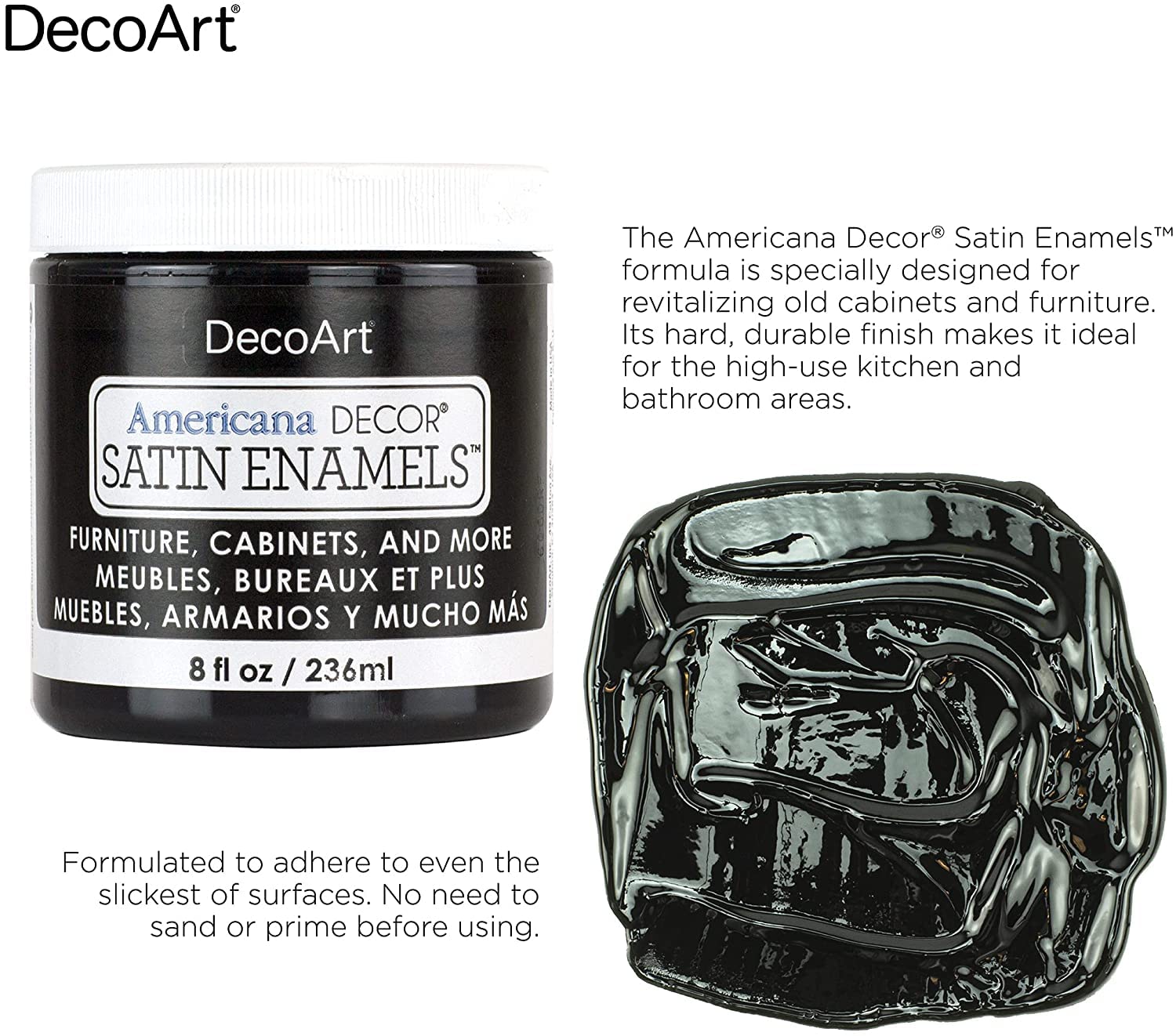 DecoArt Americana Decor Satin Enamels - 2 Pack 8 Oz Classic Black Acrylic Paint Set for Wall Decor, Kitchen Decor, Home Decor Wall Art - DIY Projects & Home Design Furniture Paint Set with E-book
