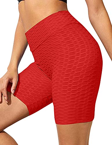 cailami Women's High Waisted Butt Lifting Biker Gym Workout Yoga Shorts, Small, Red