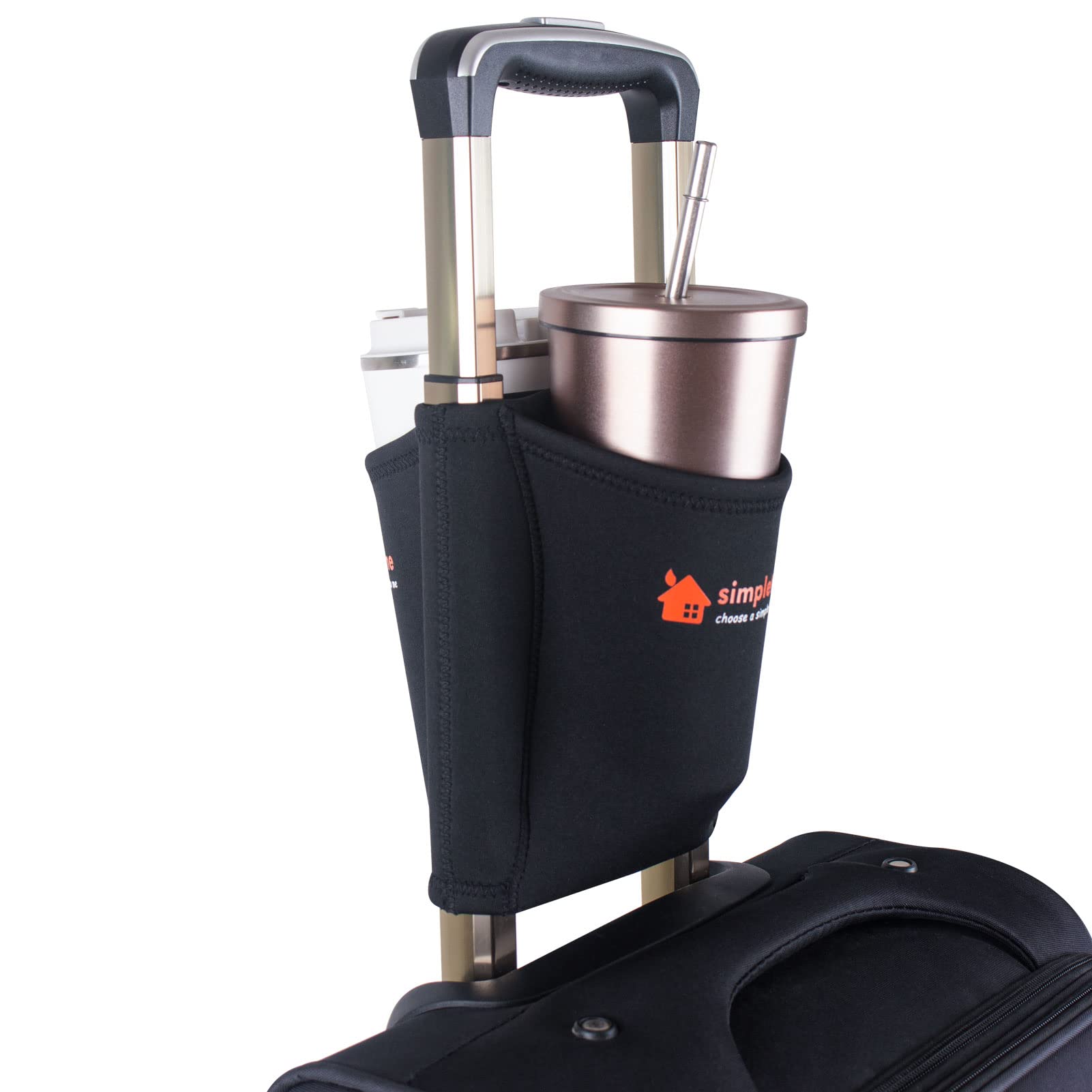 simpletome Luggage Cup Holder Hands-Free Travel Drink Caddy Bag Attachment Simple Style Elastic Materials Easy to Install and Remove(Black)