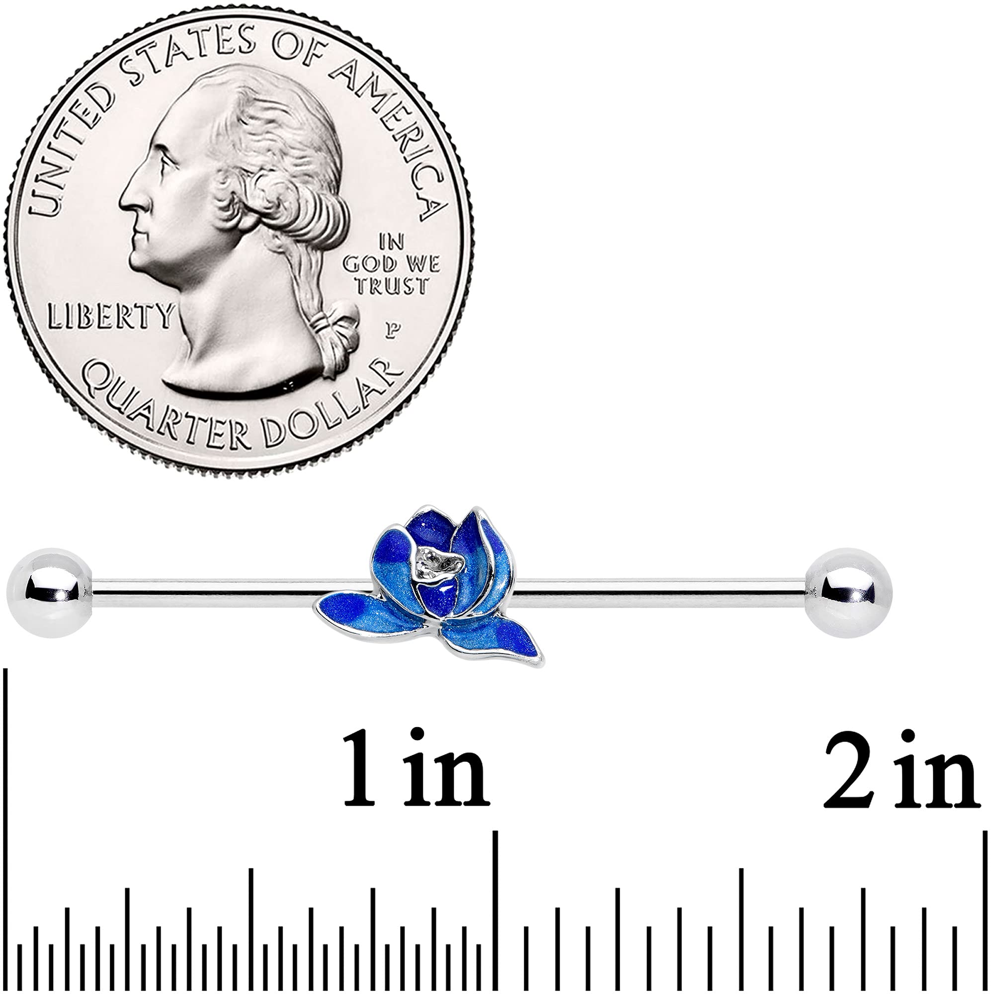 Body Candy Womens 14G Stainless Steel Helix Cartilage Earring Blue Lotus Flower Industrial Barbell 1 1/2"