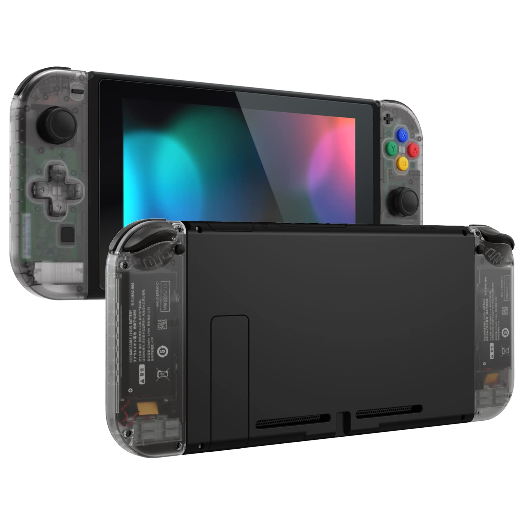 eXtremeRate Clear Black Joycon Handheld Controller Housing (D-Pad Version) with Colorful Buttons, DIY Replacement Shell Case for Nintendo Switch Joy-Con β Console Shell NOT Included
