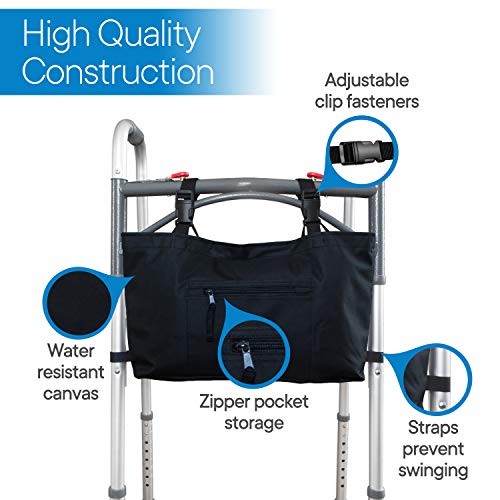 RMS Water Resistant Tote Bag for Walker, Rollator or Scooter (Black)