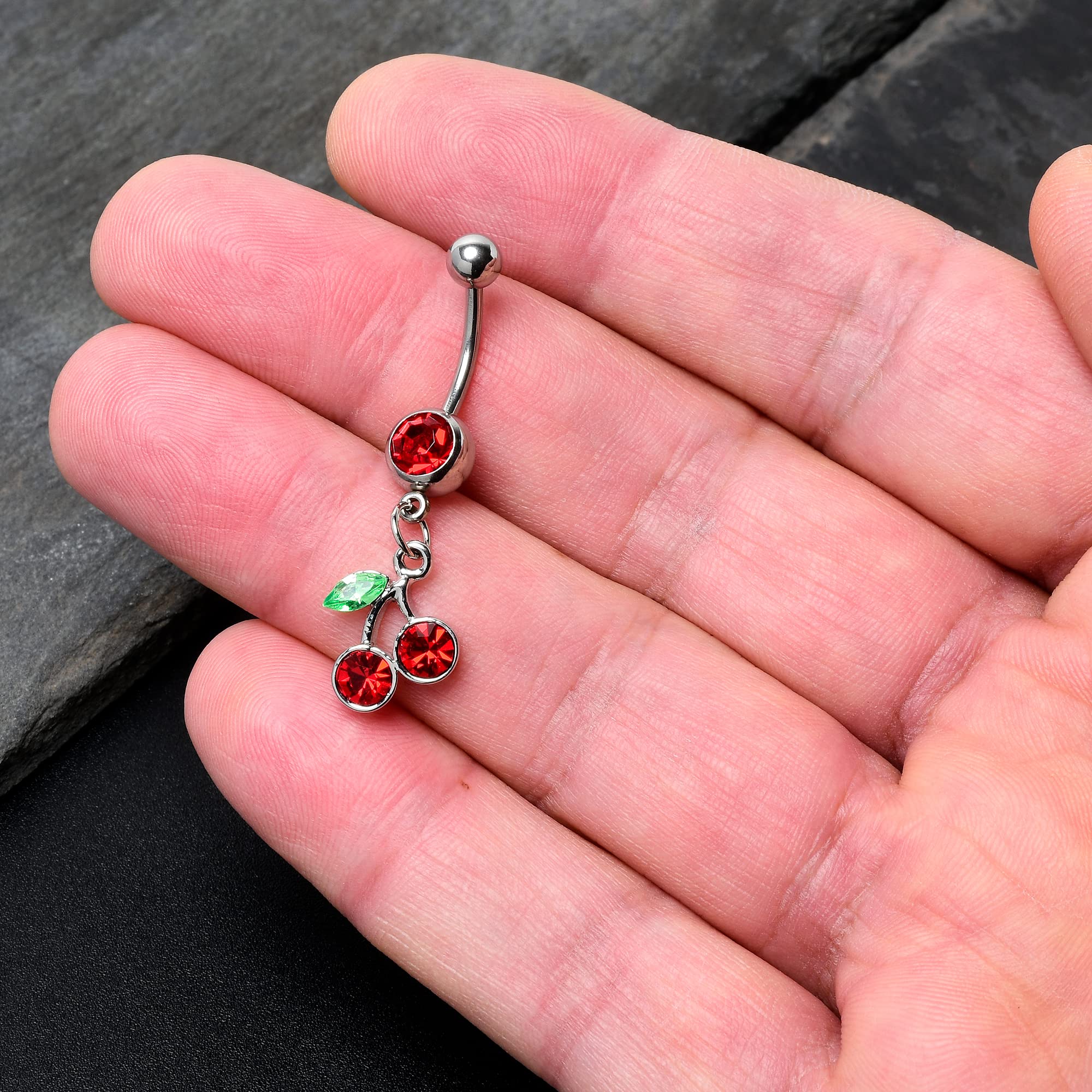 Body Candy 14G Stainless Steel No 2 Red Dangling Cherry Belly Button Ring Body Jewelry