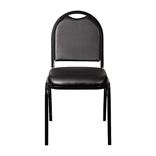 Flash Furniture HERCULES Commercial Grade 500 LB. Capacity Dome Back Stack Chair - Black Vinyl Upholstery - Black Metal Frame - Built-In Handle