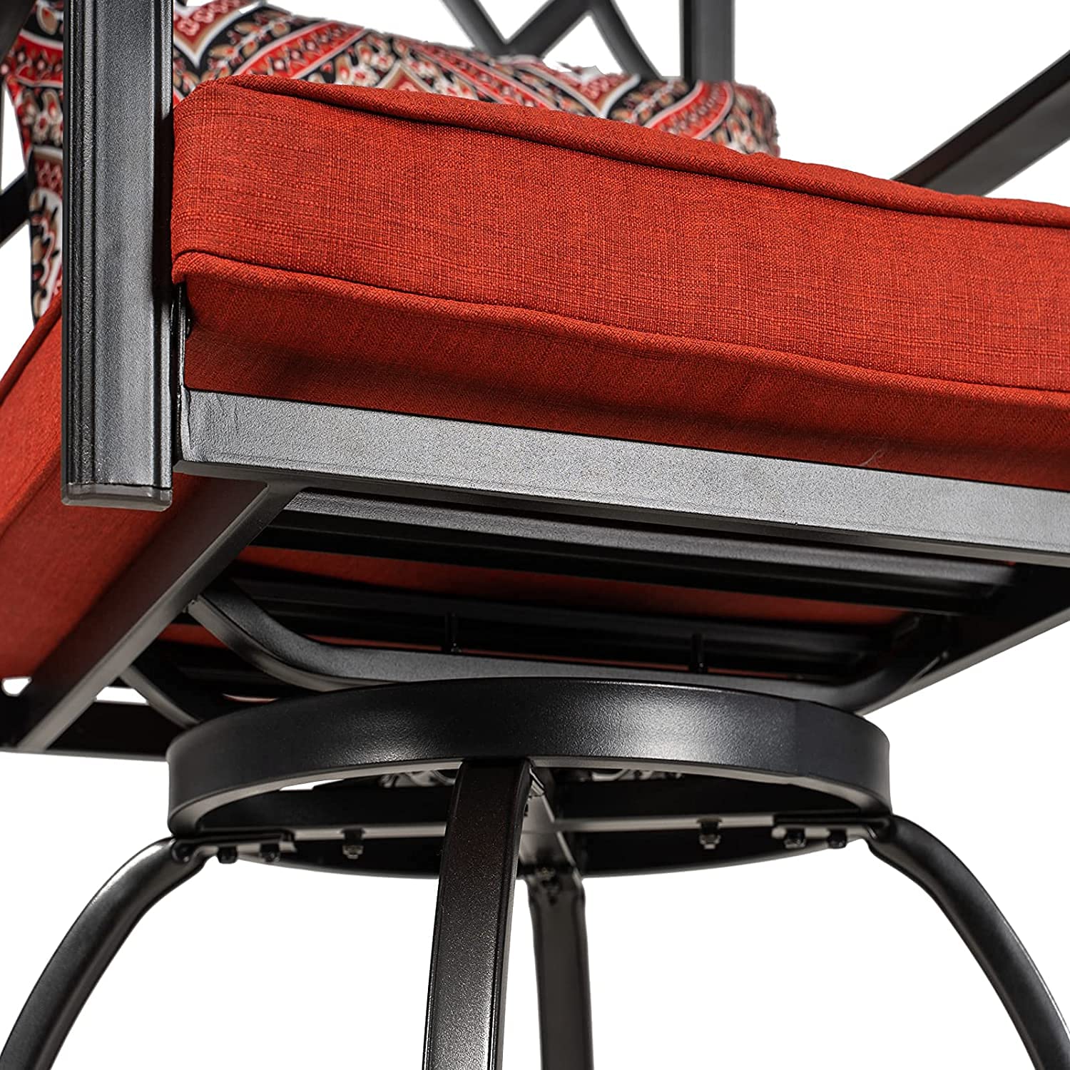 Patiomore Patio Swivel Bar Stools, Outdoor Bar Height Bistro Chairs Set of 2, Metal Iron Frame with Seat Cushions, Red