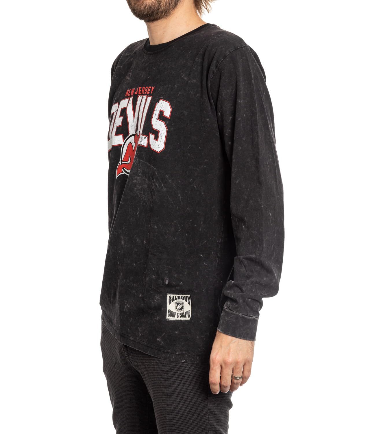 Calhoun NHL Surf & Skate Mens Acid Wash Long Sleeve Cotton Shirt (New Jersey Devils, X-Large)