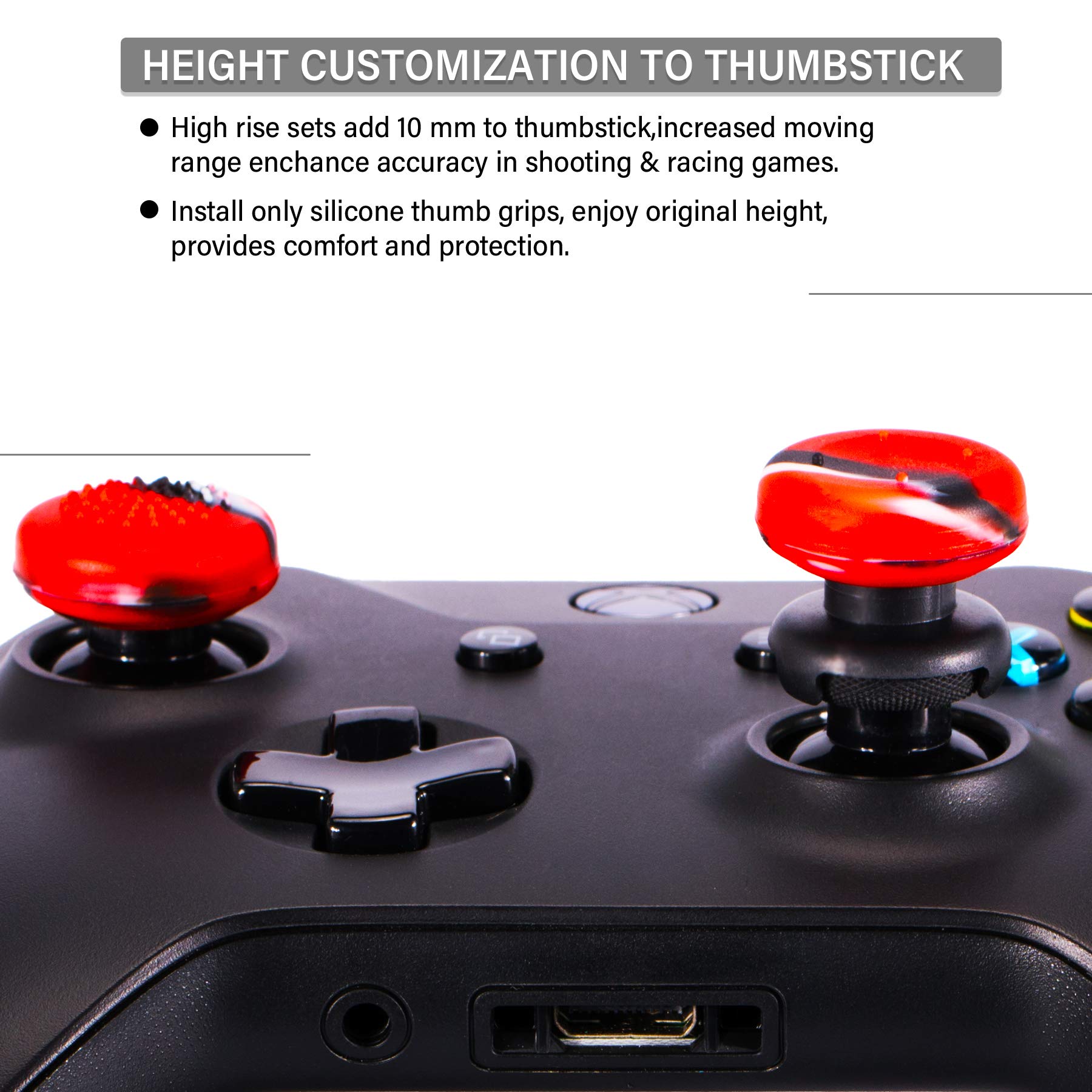 Playrealm FPS Thumbstick Extender & 3D Texture Rubber Silicone Grip Cover 2 Sets for Xbox Series X/S & Xbox One Controller(Camouflage Red)