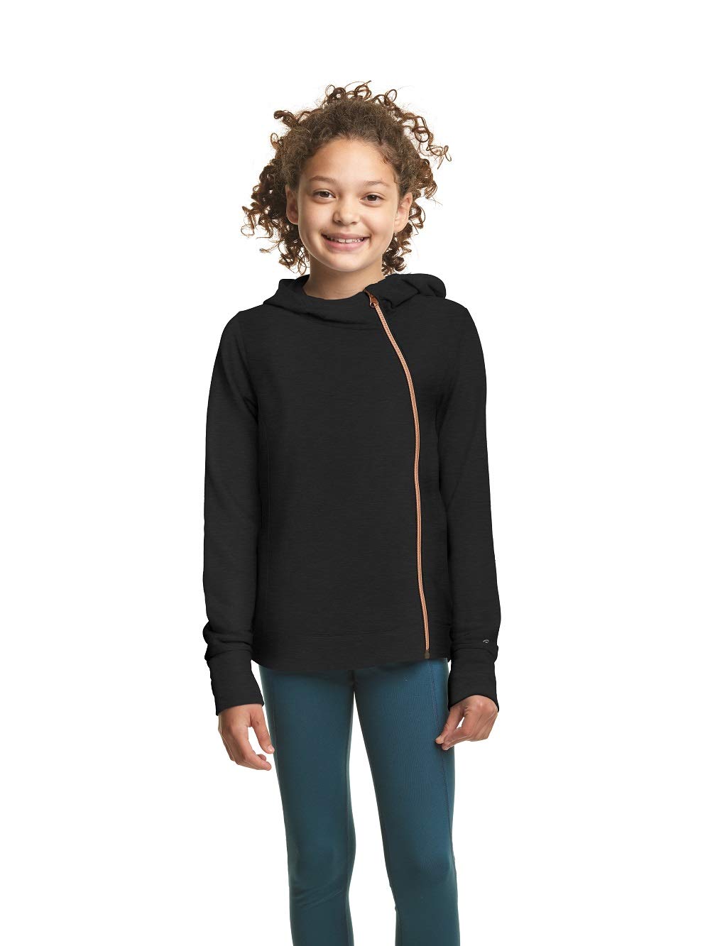 C9 Champion Girls' Fleece Asymmetrical Jacket, Ebony Heather, Large