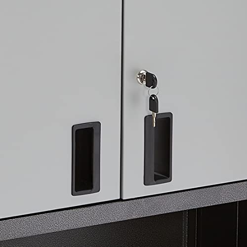 ROCKPOINT Buttom Open Drawer Wall Foldable Storeage Cabinets with Doors,Garage Storage Cabinet 2 Shelves & Locker,Metal Grey