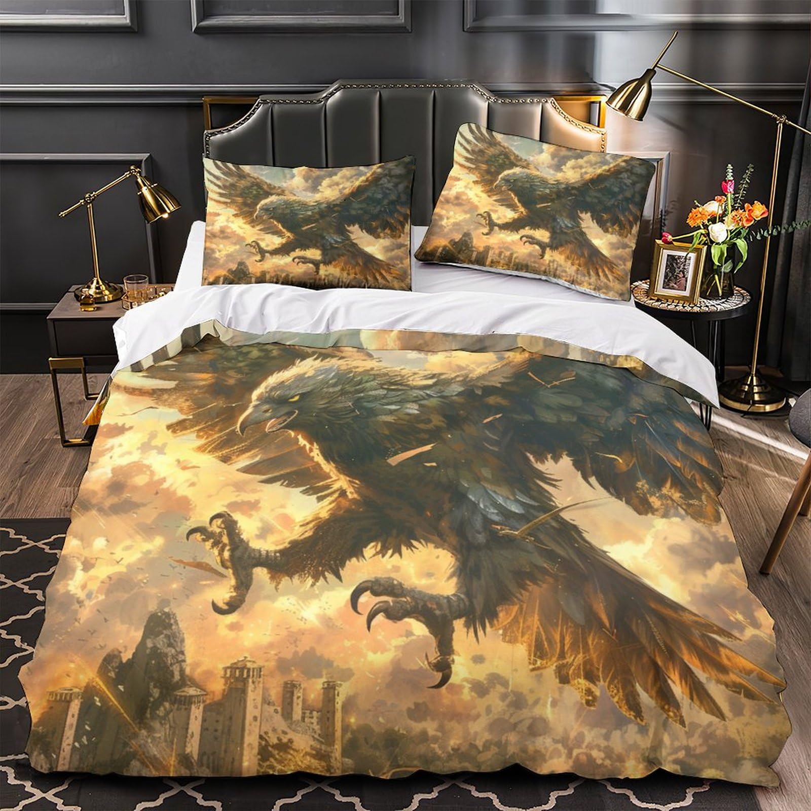 EVMILA Eagle 3D Printed Quilt Cover Duvet Cover Comforter Covers Bedding Set for Childrens and Adults 3 Pieces with Pillowcases Microfiber with Zipper Closure Queen(228x228cm)