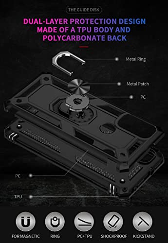 for Moto G Pure Case, Moto G Power 2022 case with Screen Protector [Military Grade 16ft. Drop Tested] Magnetic Ring Holder Kickstand Protective Phone Case for Motorola Moto G Pure 2021, Black
